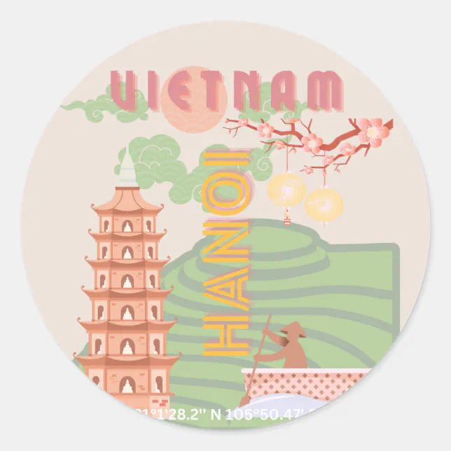 Vietnam Travel Art, Vintage Classic Round Sticker | Zazzle