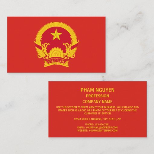 Vietnamese Emblem, Flag of Vietnam Business Card | Zazzle