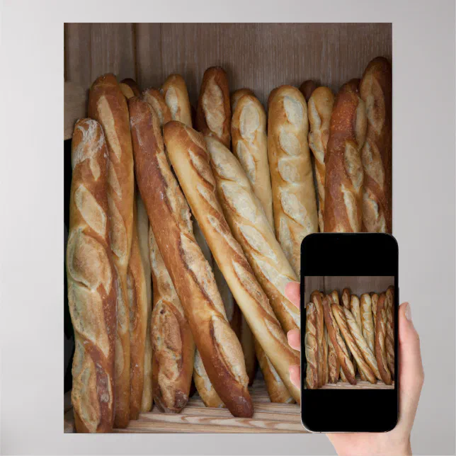 view of bread loaves in bakery window display poster | Zazzle