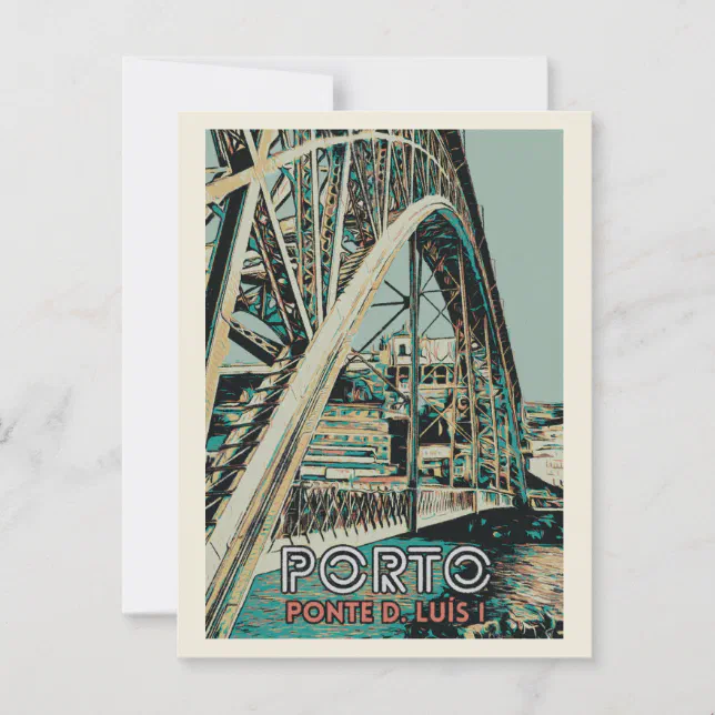 View of D. Luis Bridge illustration Porto Portugal Postcard | Zazzle