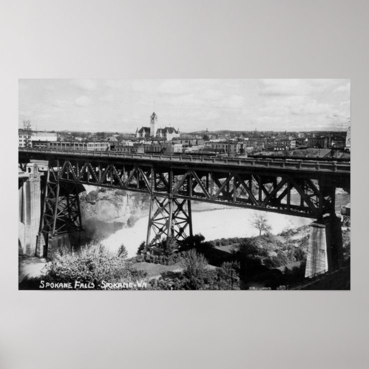 View of Spokane Falls and Bridge Poster | Zazzle