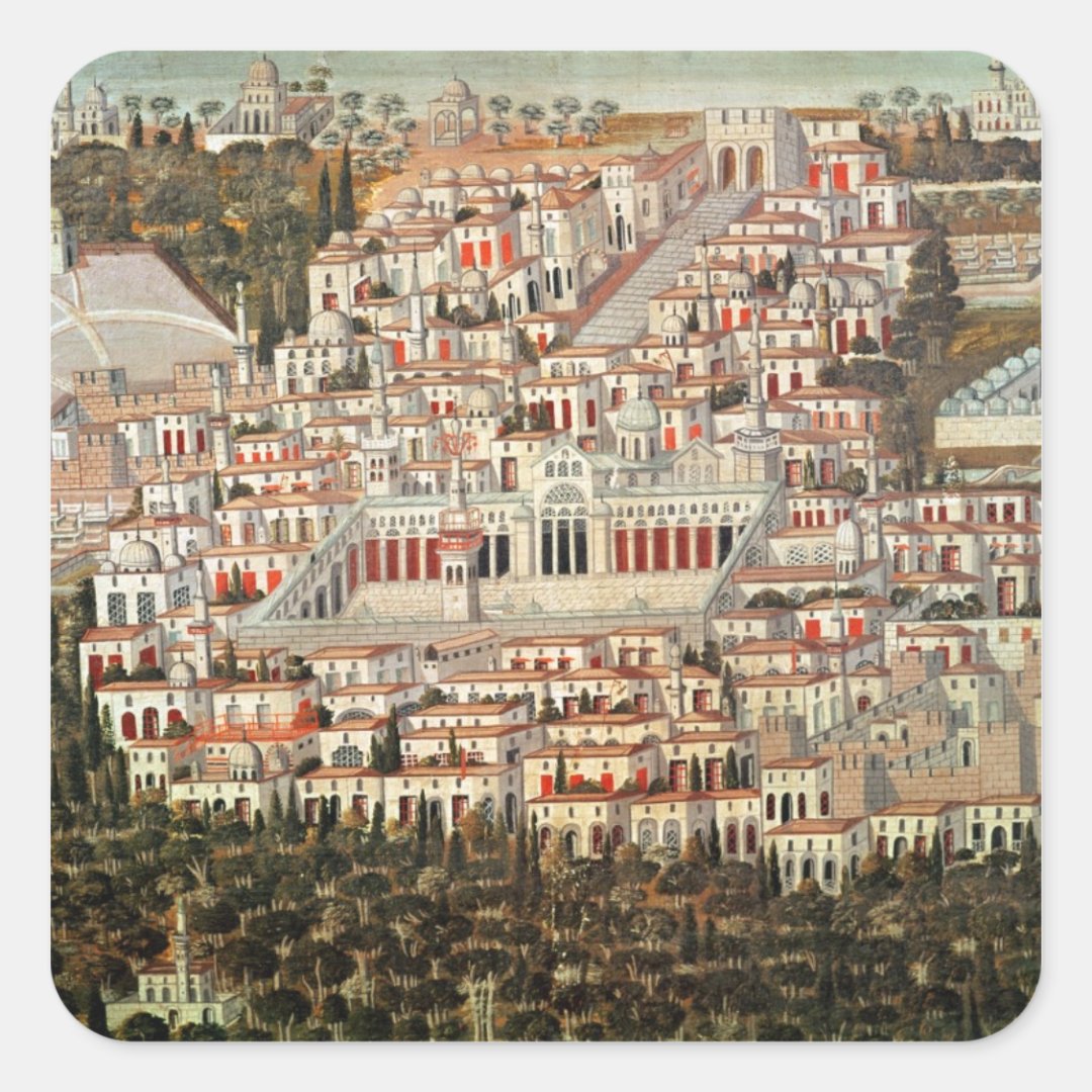 View of the city of Damascus Square Sticker | Zazzle