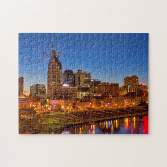View of the city skyline at dusk jigsaw puzzle | Zazzle.com