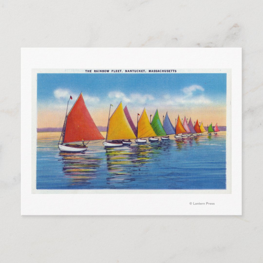 View of the Rainbow Sailboat Fleet Postcard | Zazzle