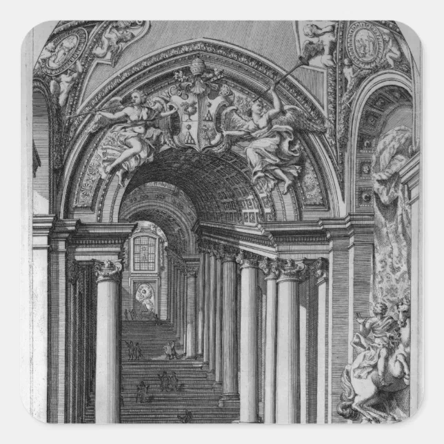 View of the staircase in the Scala Regia Square Sticker | Zazzle