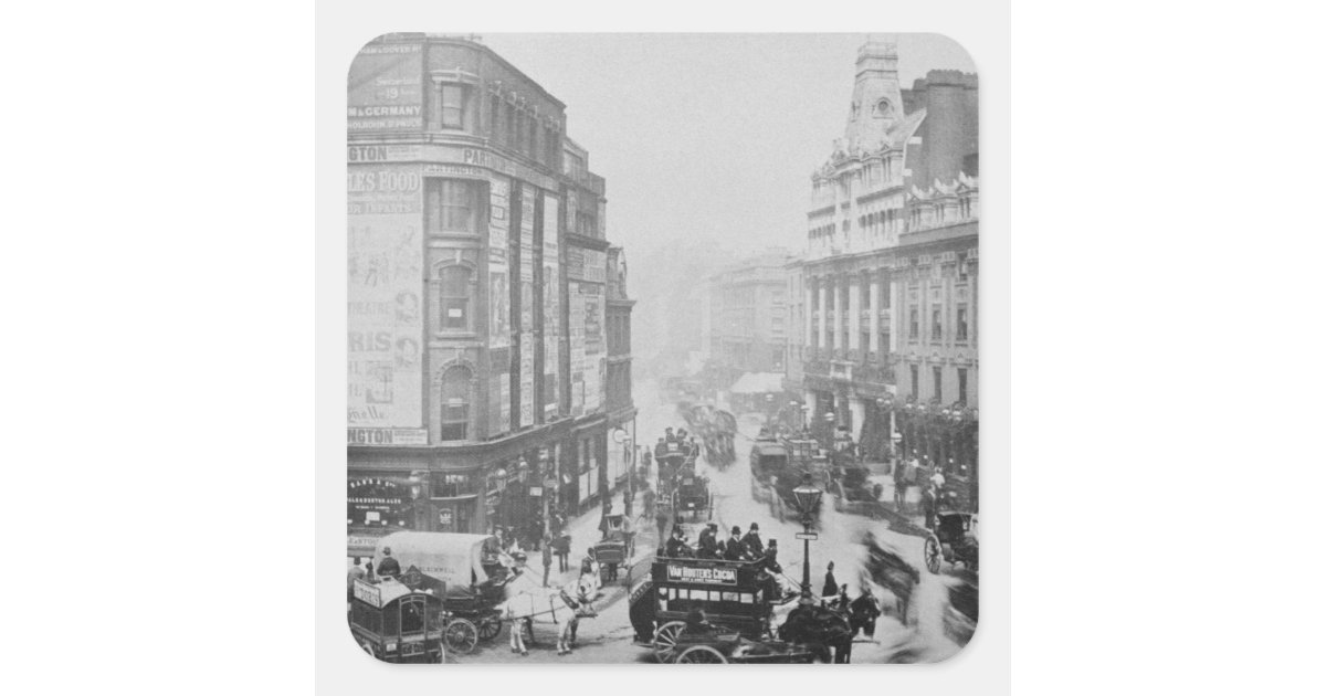 View of Tottenham Court Road, c.1885 Square Sticker | Zazzle