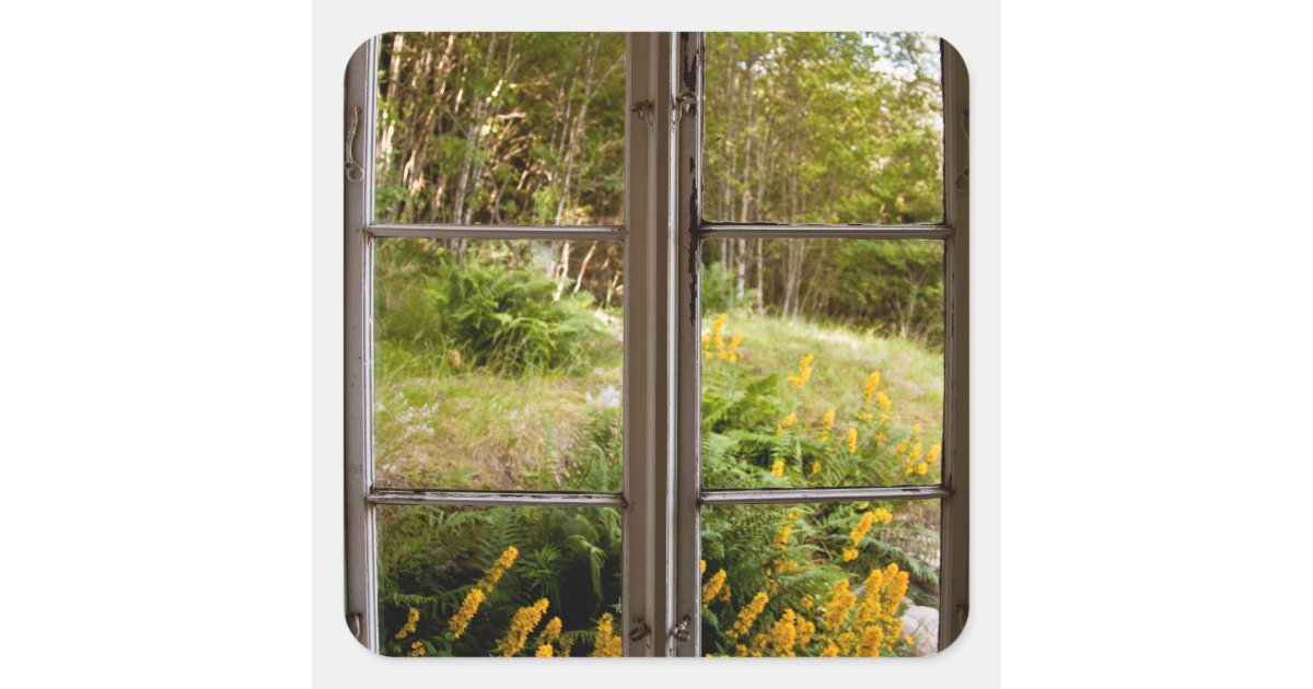 View through old window square sticker | Zazzle