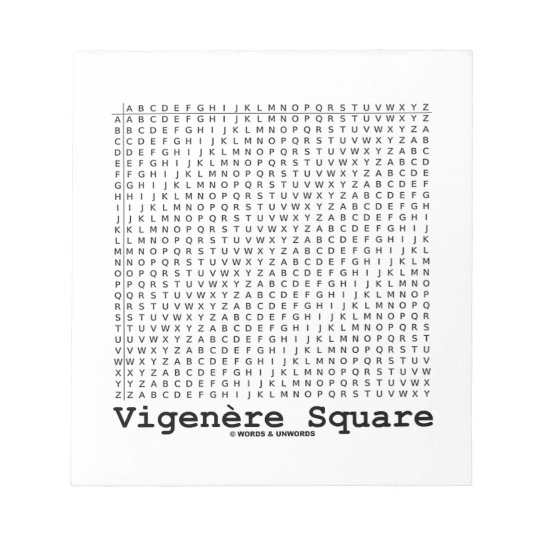 Vigenère Square (Cryptography Tabula Rasa) Notepad | Zazzle.com