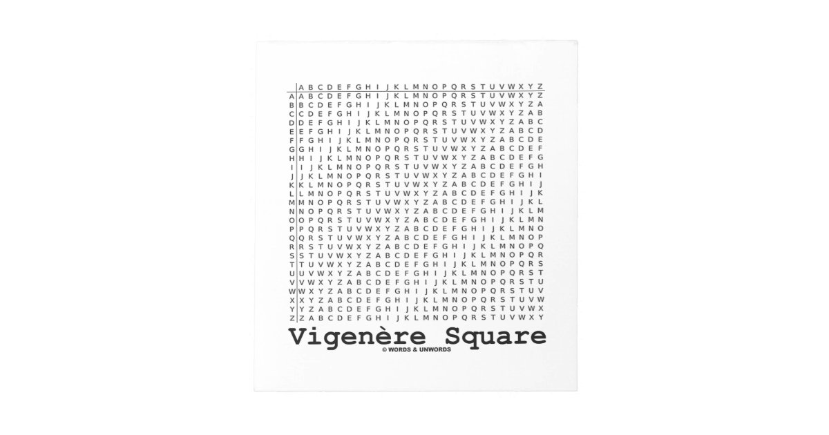 Vigenère Square (Cryptography Tabula Rasa) Notepad | Zazzle