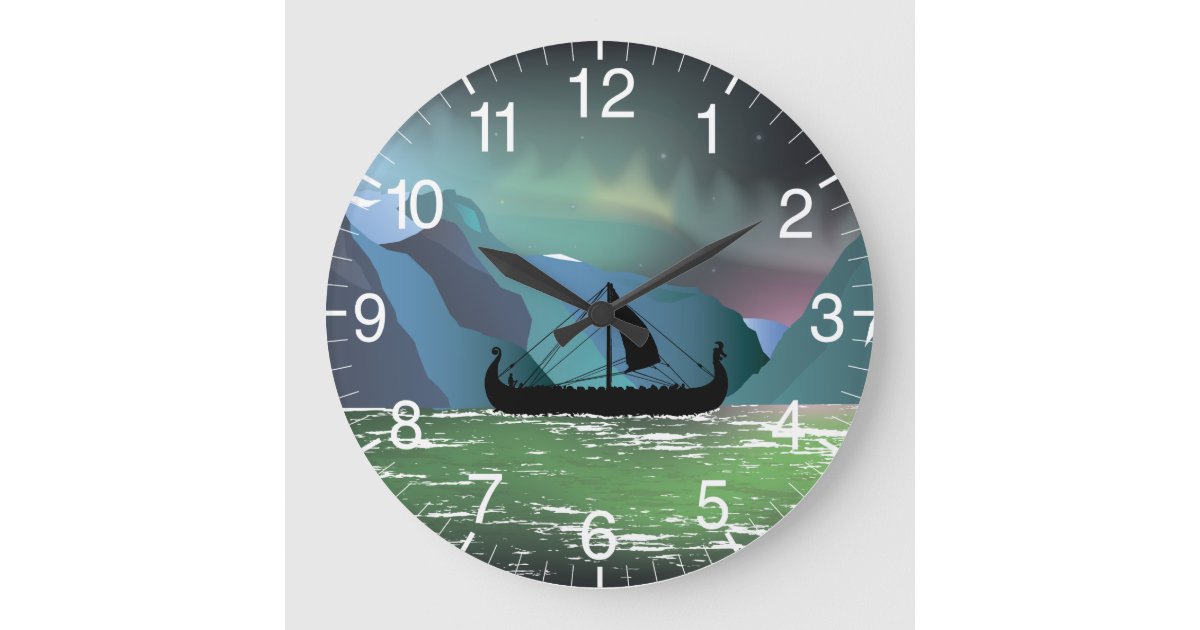 Viking Boat at Norwegian Fjord Large Clock | Zazzle