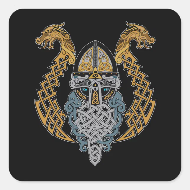 Viking Dragon Valknut Helmet Valhalla God Odin Square Sticker | Zazzle