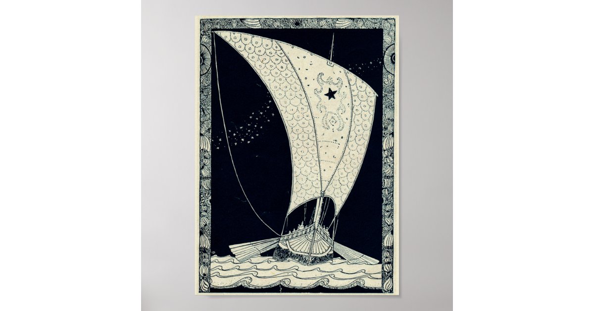 Viking Longship Sailing at Night Poster | Zazzle