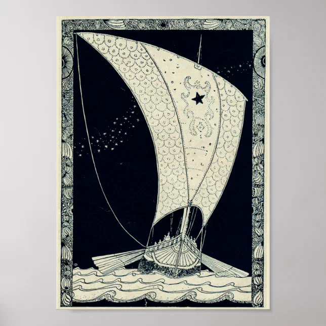 Viking Longship Sailing at Night Poster | Zazzle