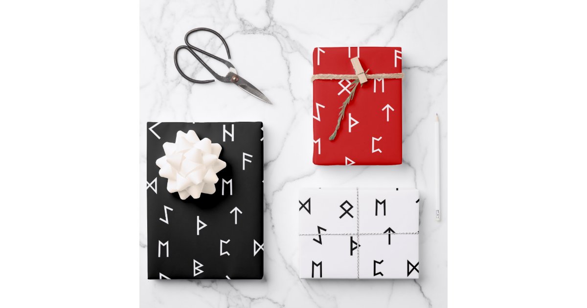 Viking Runes on Red, Black, White Background Wrapping Paper Sheets | Zazzle