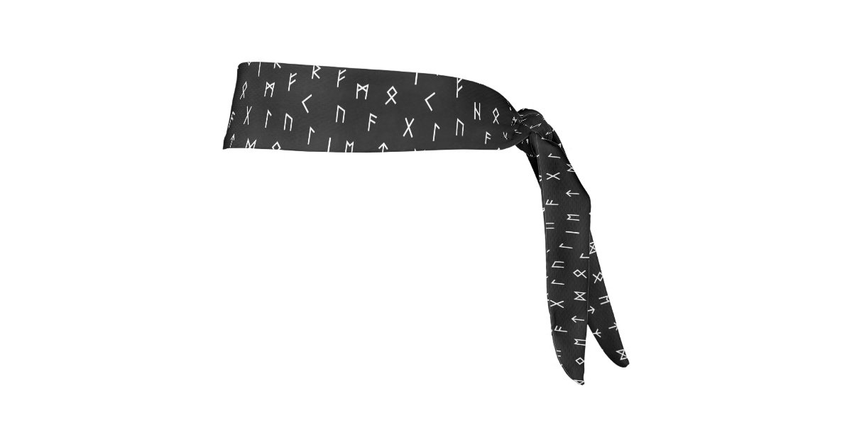 Viking Runes Pattern on Black Background Tie Headband | Zazzle