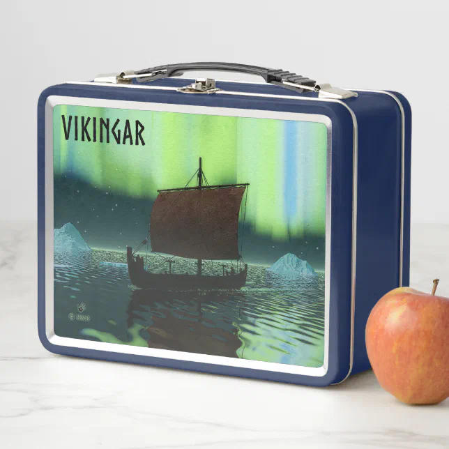Viking Ship Under Northern Lights Metal Lunch Box | Zazzle