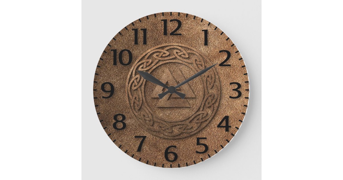 Viking Warrior Leather Print Large Clock | Zazzle