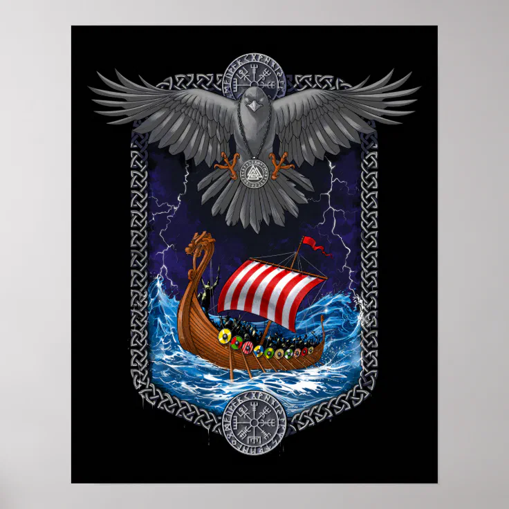 Viking Warrior Ship Raven Poster | Zazzle