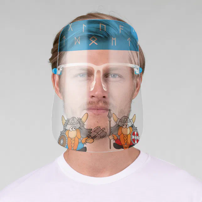 Viking Warriors and Viking Runes Cartoon Face Shield | Zazzle