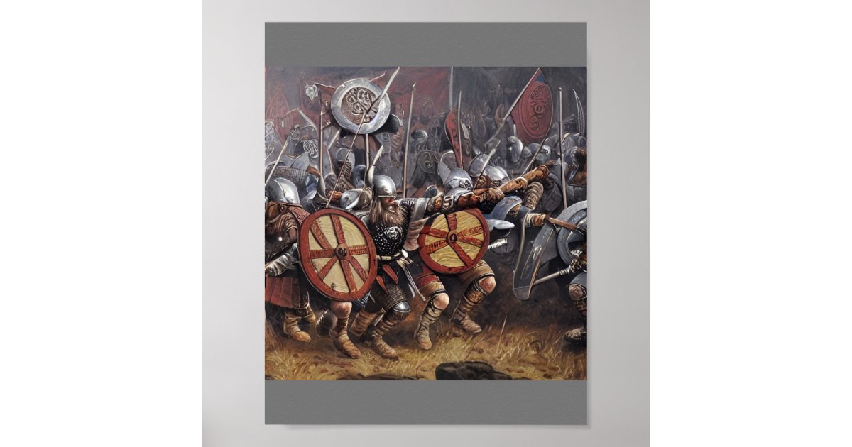 Viking Warriors Charge into Battle Poster | Zazzle