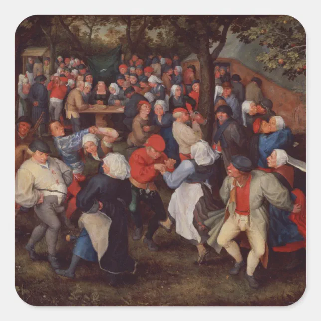 Village Dance (oil on panel) Square Sticker | Zazzle