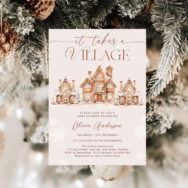 Village Snowy Winter Baby Shower Invitation | Zazzle