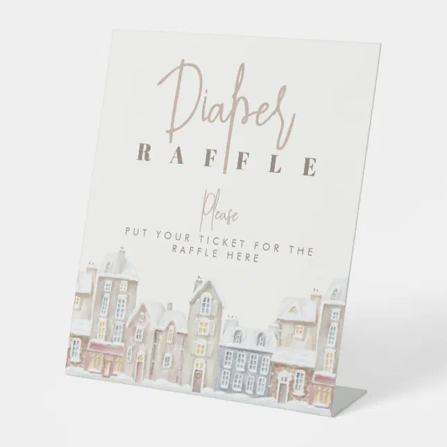 Village Winter Snow Town Diaper Raffle Baby Shower Pedestal Sign | Zazzle