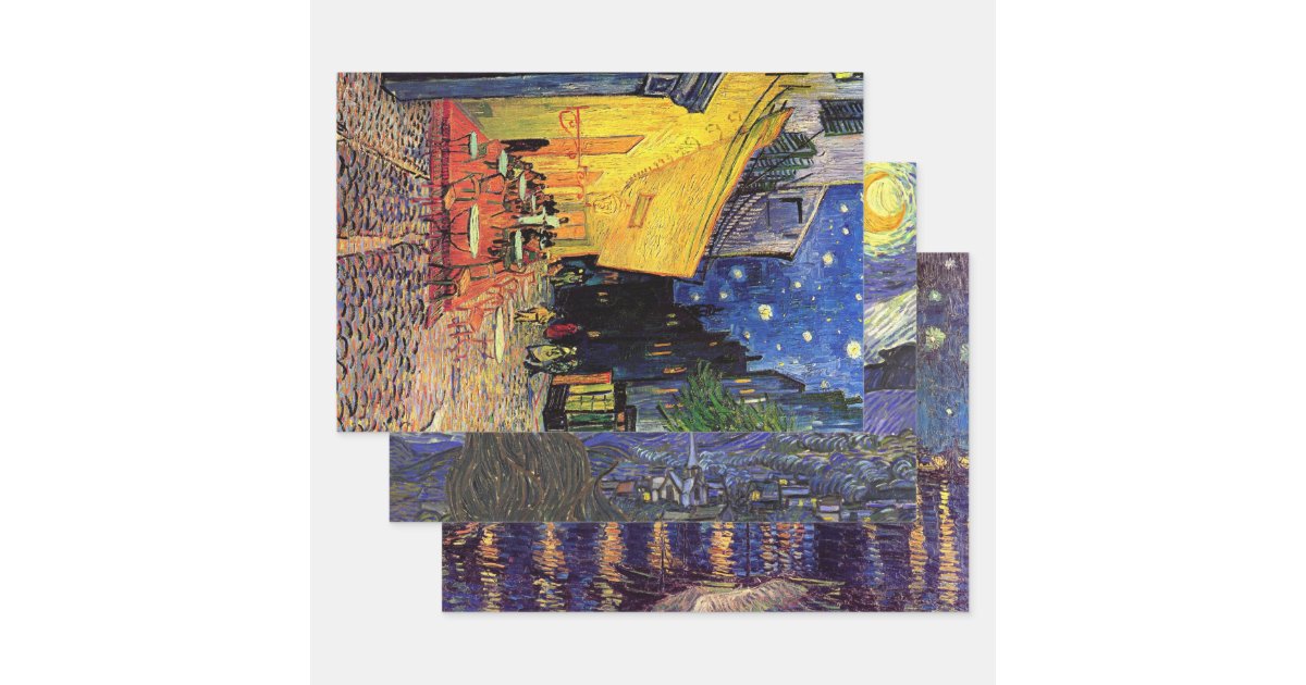 Vincent van Gogh 3 different Starry Night Scenes Wrapping Paper Sheets ...