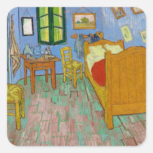 Vincent Van Gogh Bedroom. Impressionism room art Square Sticker | Zazzle