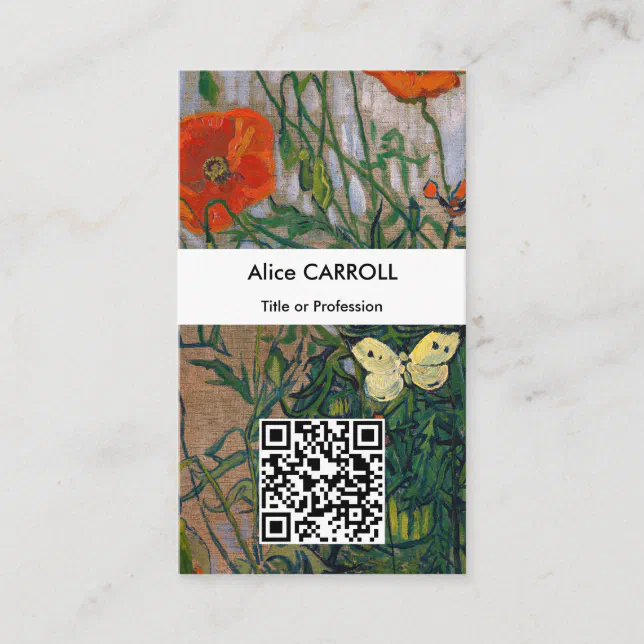 Vincent van Gogh - Butterflies & Poppies - QR Code Business Card | Zazzle