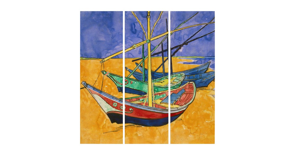 Vincent van Gogh - Fishing Boats on the Beach Triptych | Zazzle