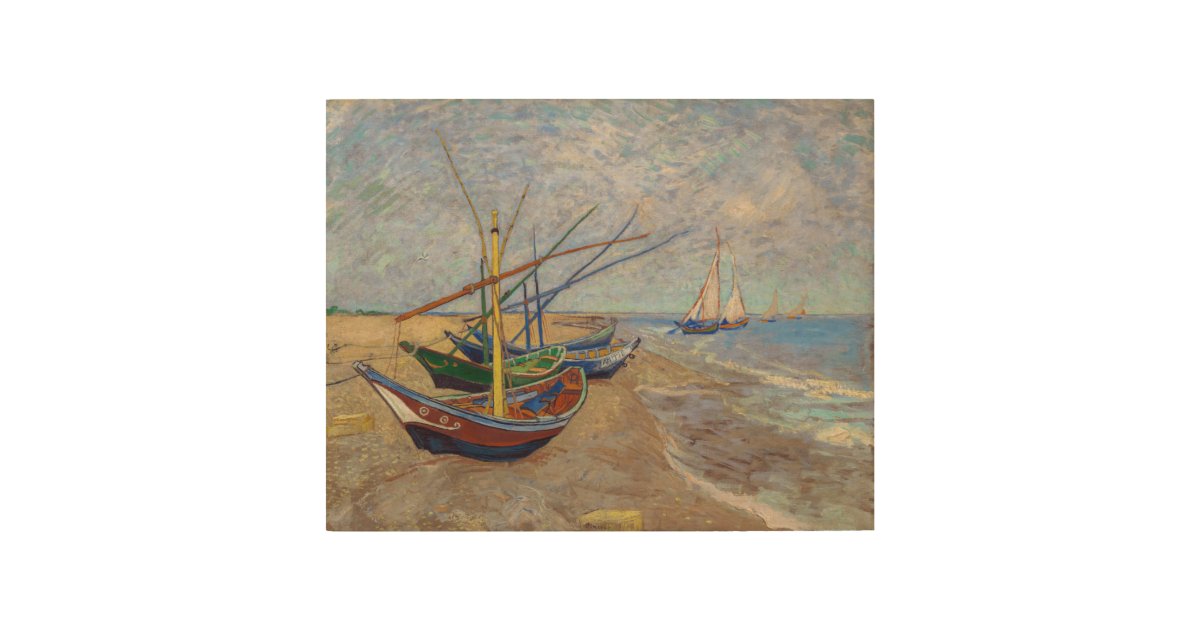 Vincent van Gogh - Fishing Boats on the Beach Wood Wall Art | Zazzle