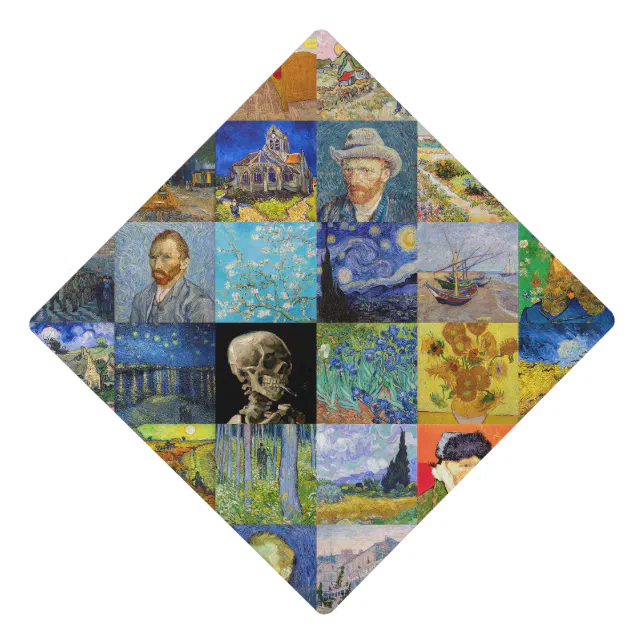 Vincent van Gogh - Masterpieces Mosaic Patchwork Graduation Cap Topper ...