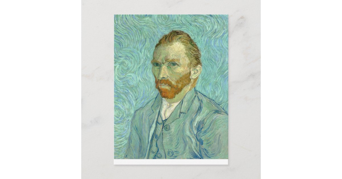 Vincent Van Gogh Self Portrait Blue Background Postcard | Zazzle