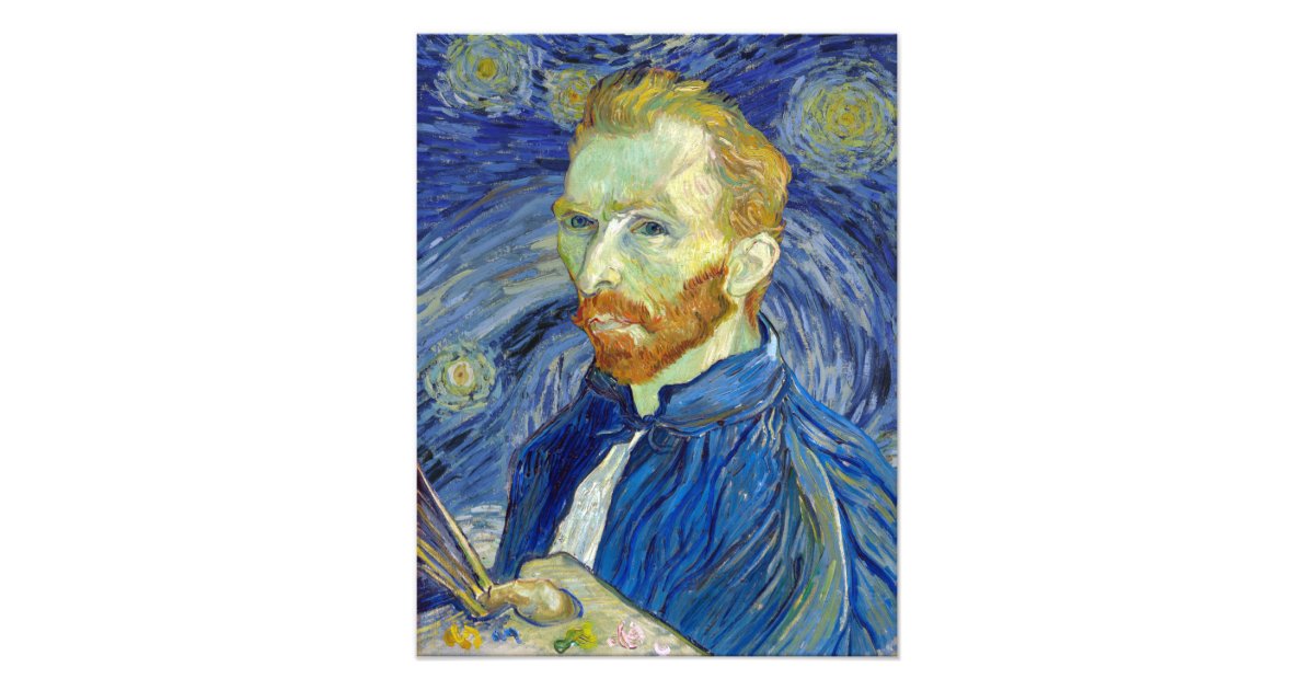 Vincent van Gogh Self-Portrait Starry Night Poster | Zazzle
