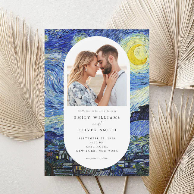 Vincent Van Gogh Starry Night Photo Wedding Invitation | Zazzle