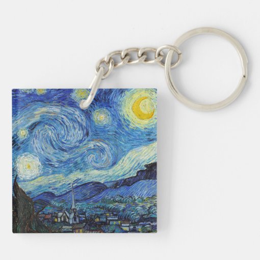 Vincent Van Gogh Starry Night Vintage Fine Art Keychain | Zazzle