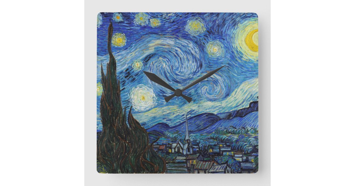 Vincent Van Gogh Starry Night Vintage Fine Art Square Wall Clock | Zazzle