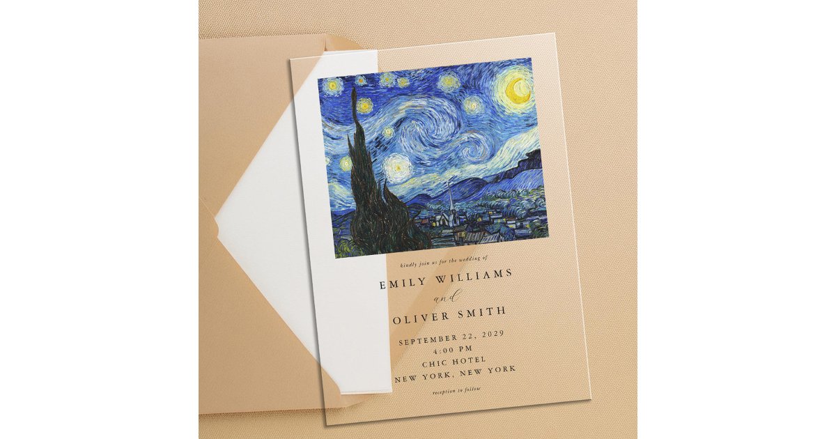 Vincent Van Gogh Starry Night Wedding Acrylic Invitations | Zazzle