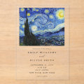Vincent Van Gogh Starry Night Wedding Acrylic Invitations | Zazzle