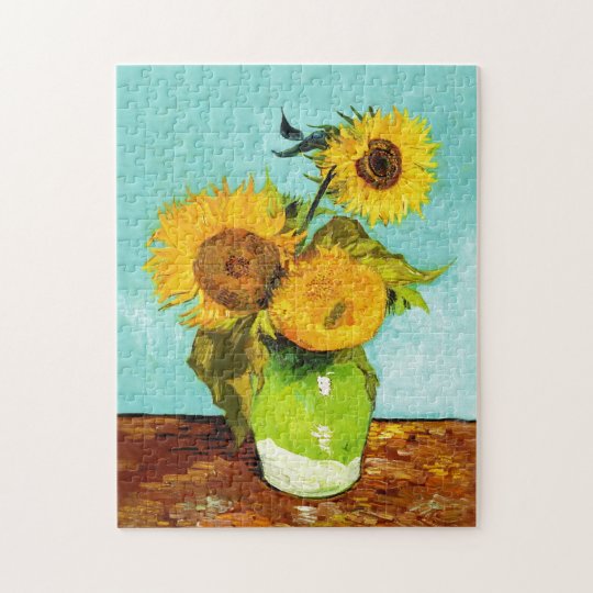 Vincent Van Gogh Three Sunflowers In A Vase Jigsaw Puzzle | Zazzle.com