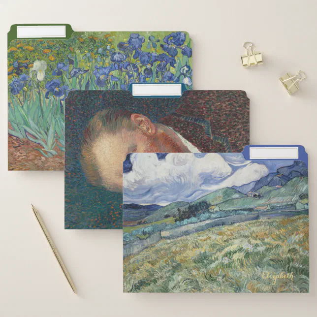 Vincent Van Gogh Vintage Art Faux Gold Monogrammed File Folder | Zazzle