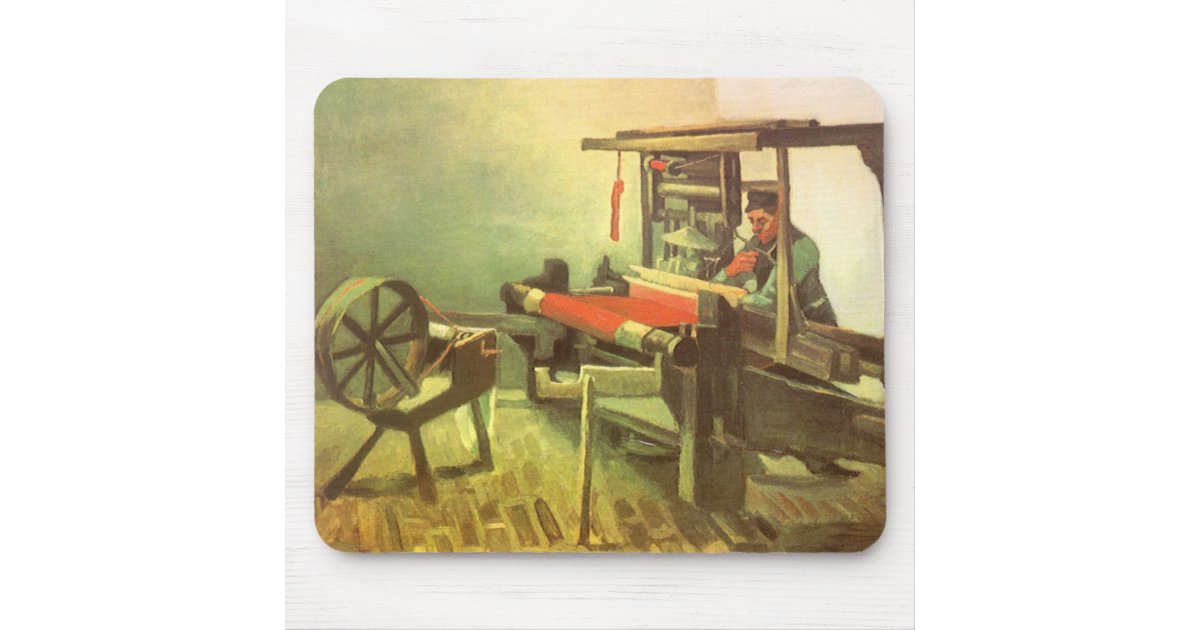Vincent van Gogh Weaver Facing Left Spinning Wheel Mouse Pad | Zazzle
