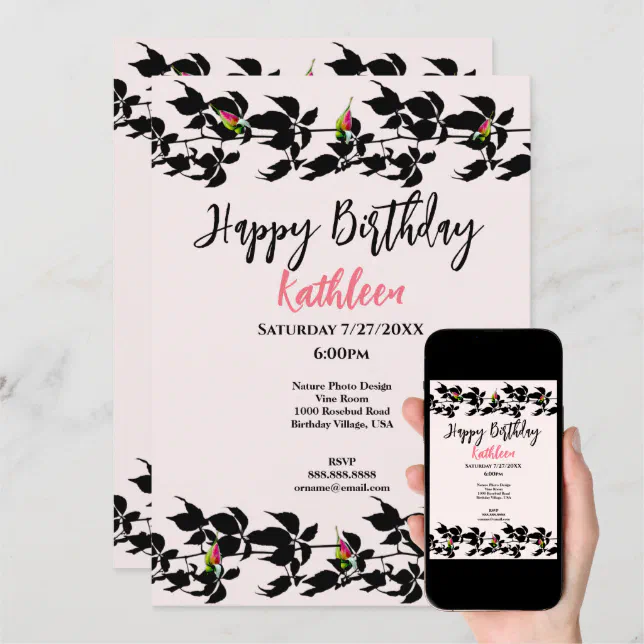 VINE ROSEBUD PHOTO HAPPY BIRTHDAY GREETING CARD | Zazzle