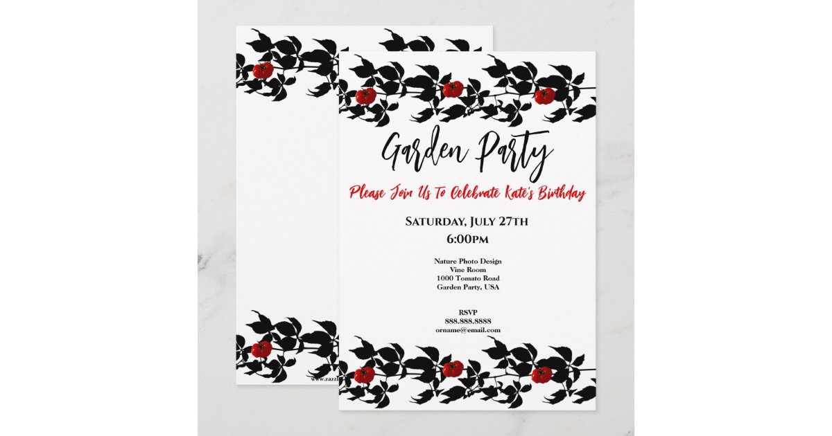 VINE TOMATO GARDEN PARTY HAPPY BIRTHDAY INVITATION | Zazzle