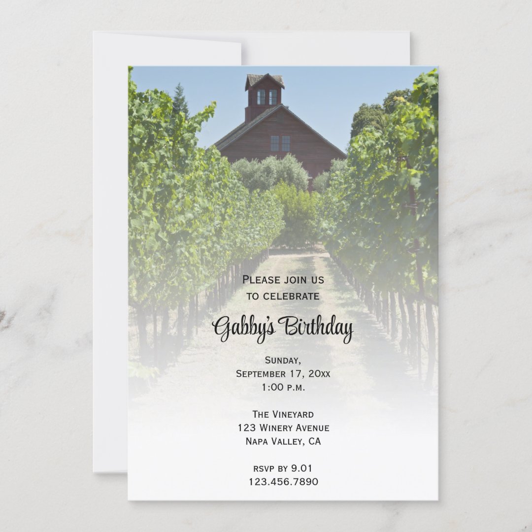 Vineyard and Red Barn Birthday Party Invitation | Zazzle