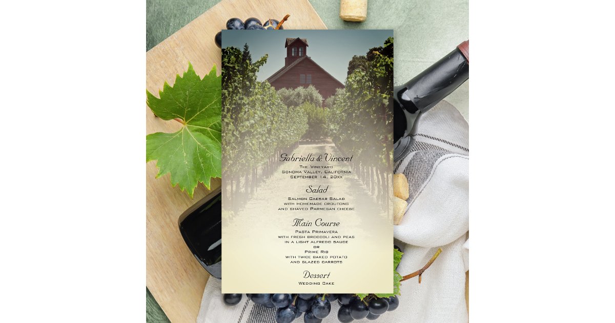 Vineyard and Rustic Red Barn Wedding Menu | Zazzle