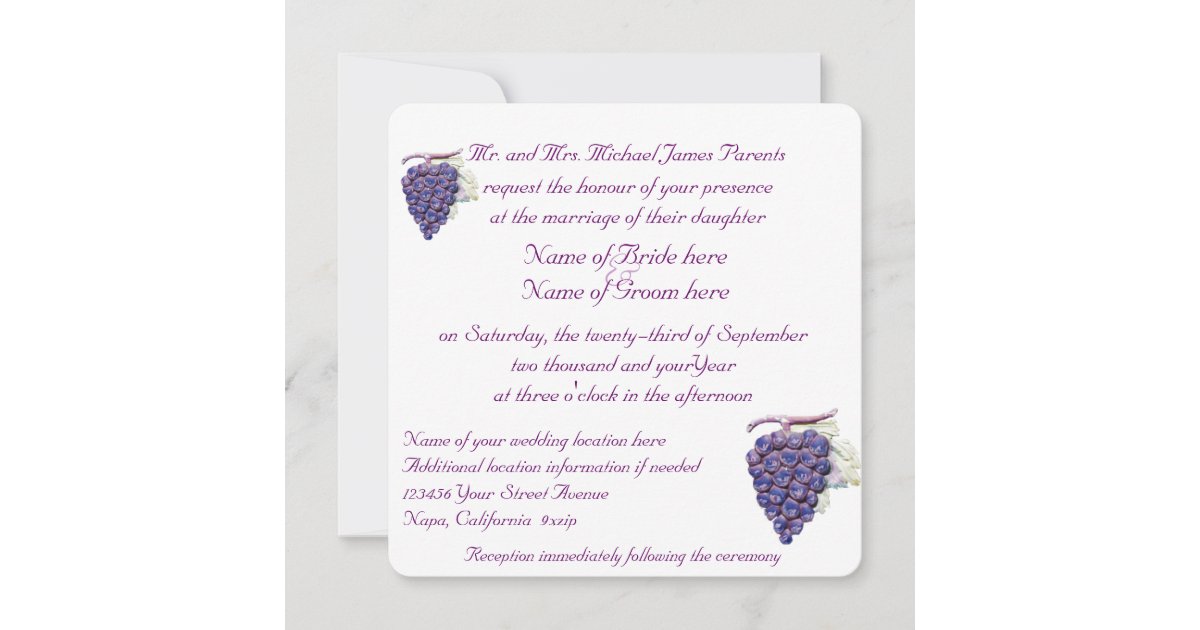 Vineyard Grapes Wedding Invitation | Zazzle