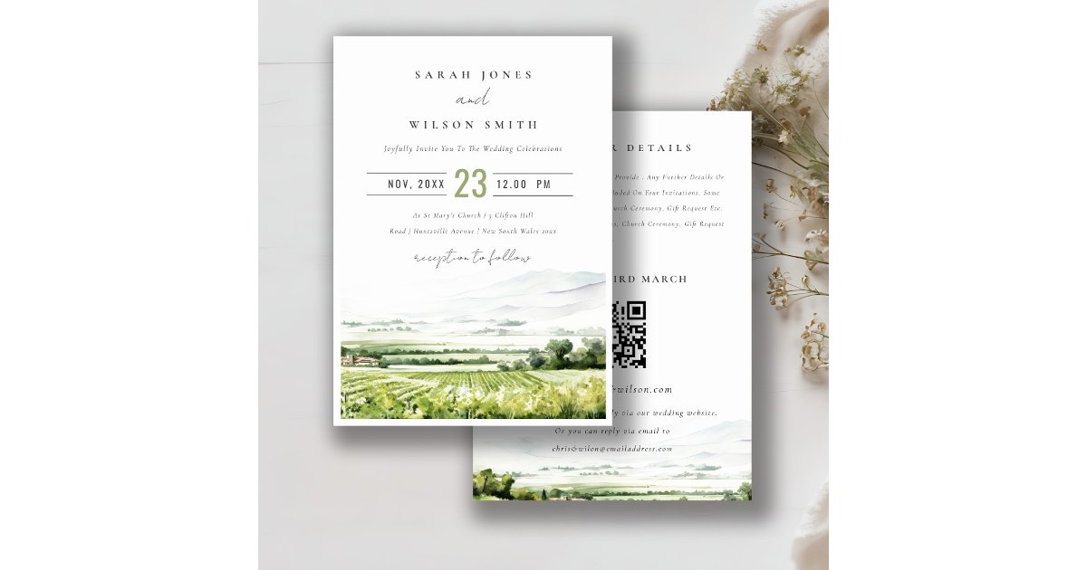 Vineyard Landscape All in One Wedding RSVP Detail Invitation | Zazzle