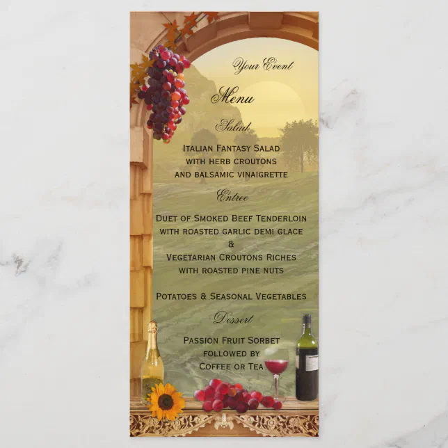 Vineyard or Wine Themed Menu Card | Zazzle